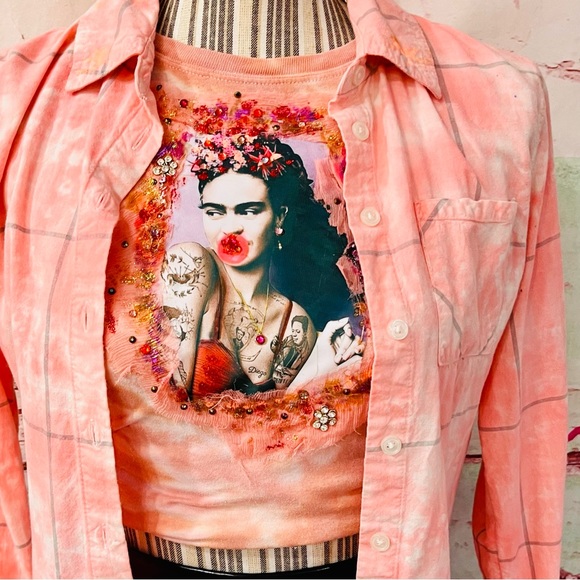 Vintage | Tops | Reworked Hand Dyed Painted T Shirt Flannel W Frida ...